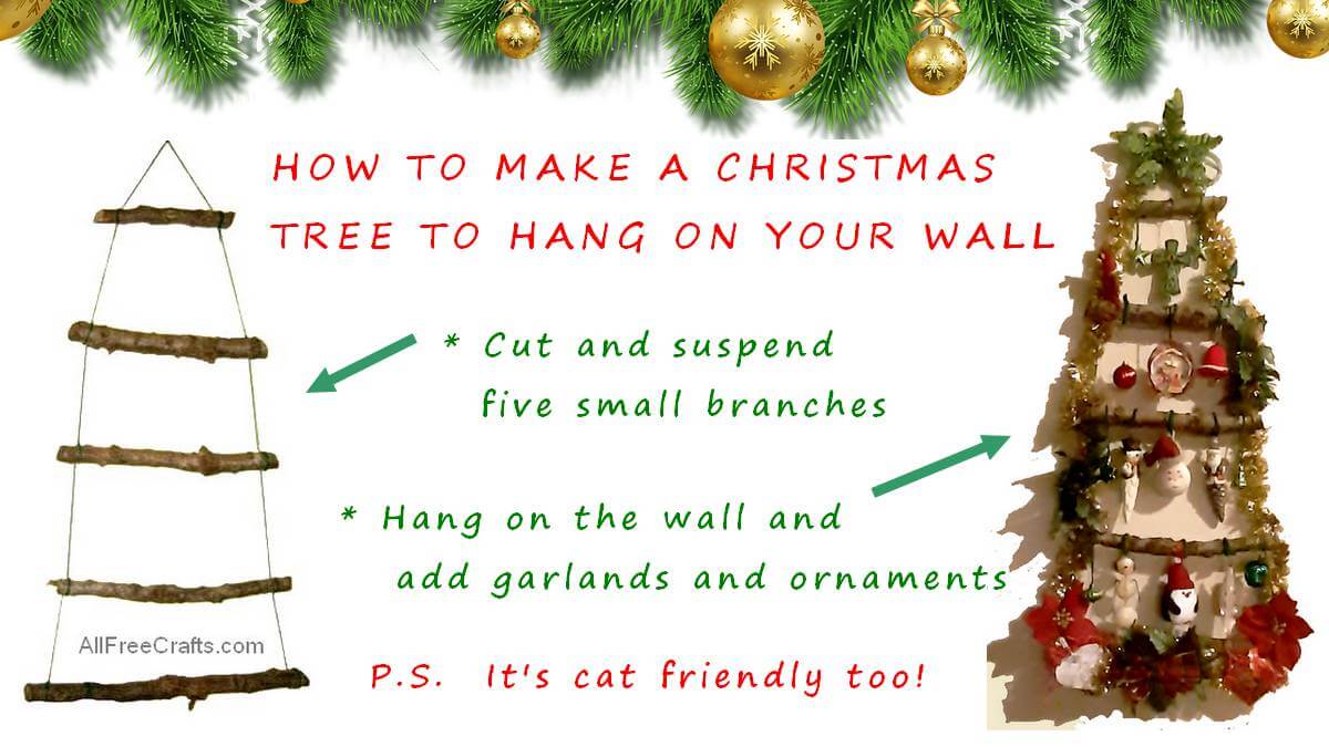 Make a Christmas Wall Tree from Branches and Yarn